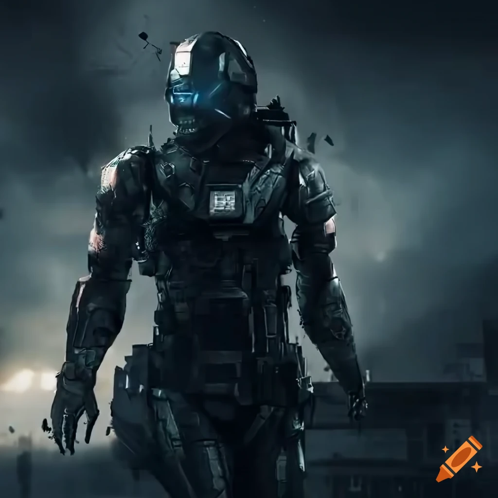 Futuristic soldier in nanosuit in intense battle scene on Craiyon