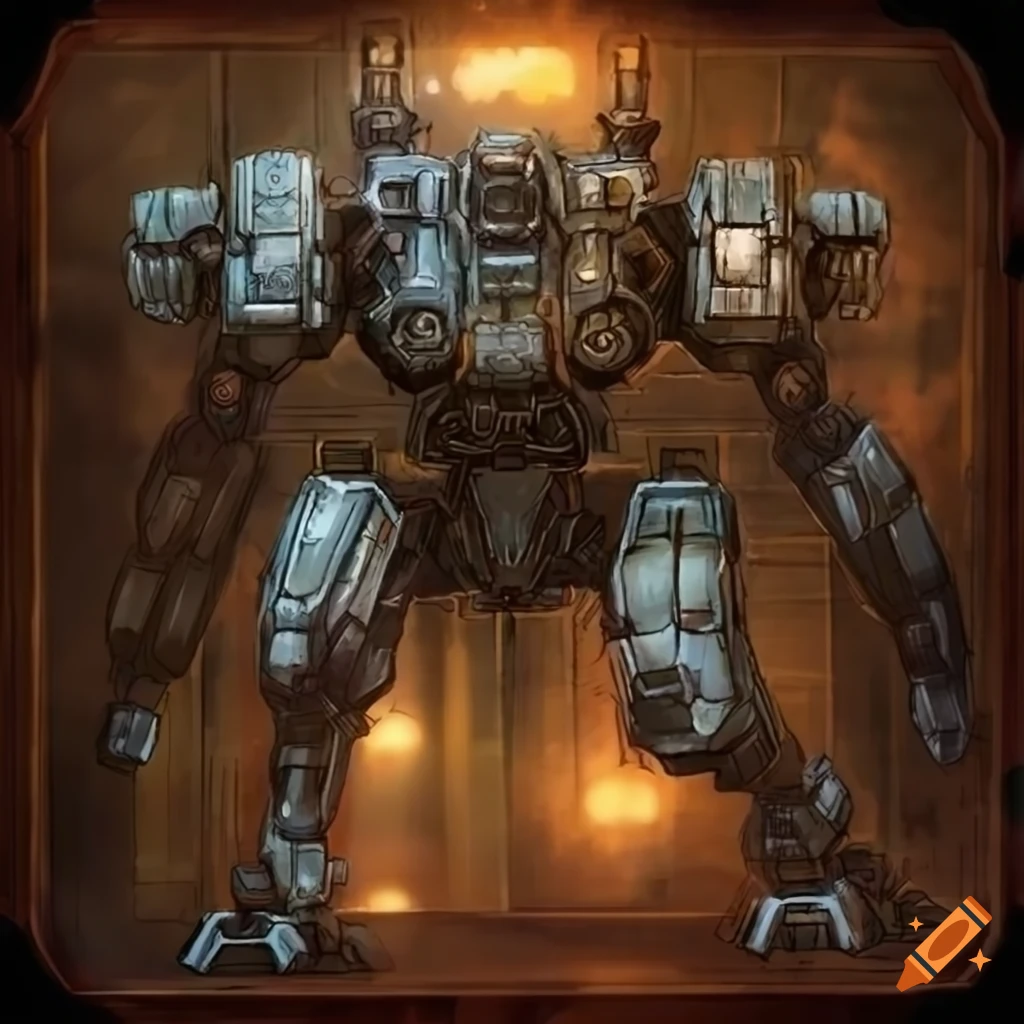 Detailed mech-themed artwork border for card game set on Craiyon