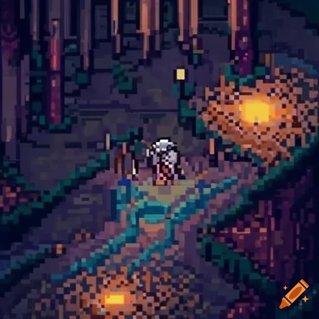 Pixel art scenes for an rpg game inspired by the silmarillion on Craiyon