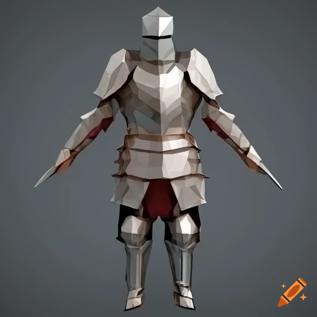 Human low poly game character in armored suit with sword, 3D model on ...