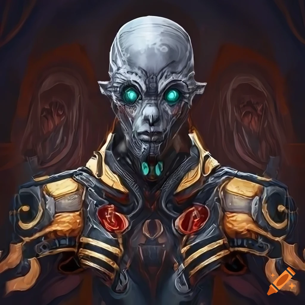 Sci-fi navy alien race emperor portrait with black, red, and gold ...