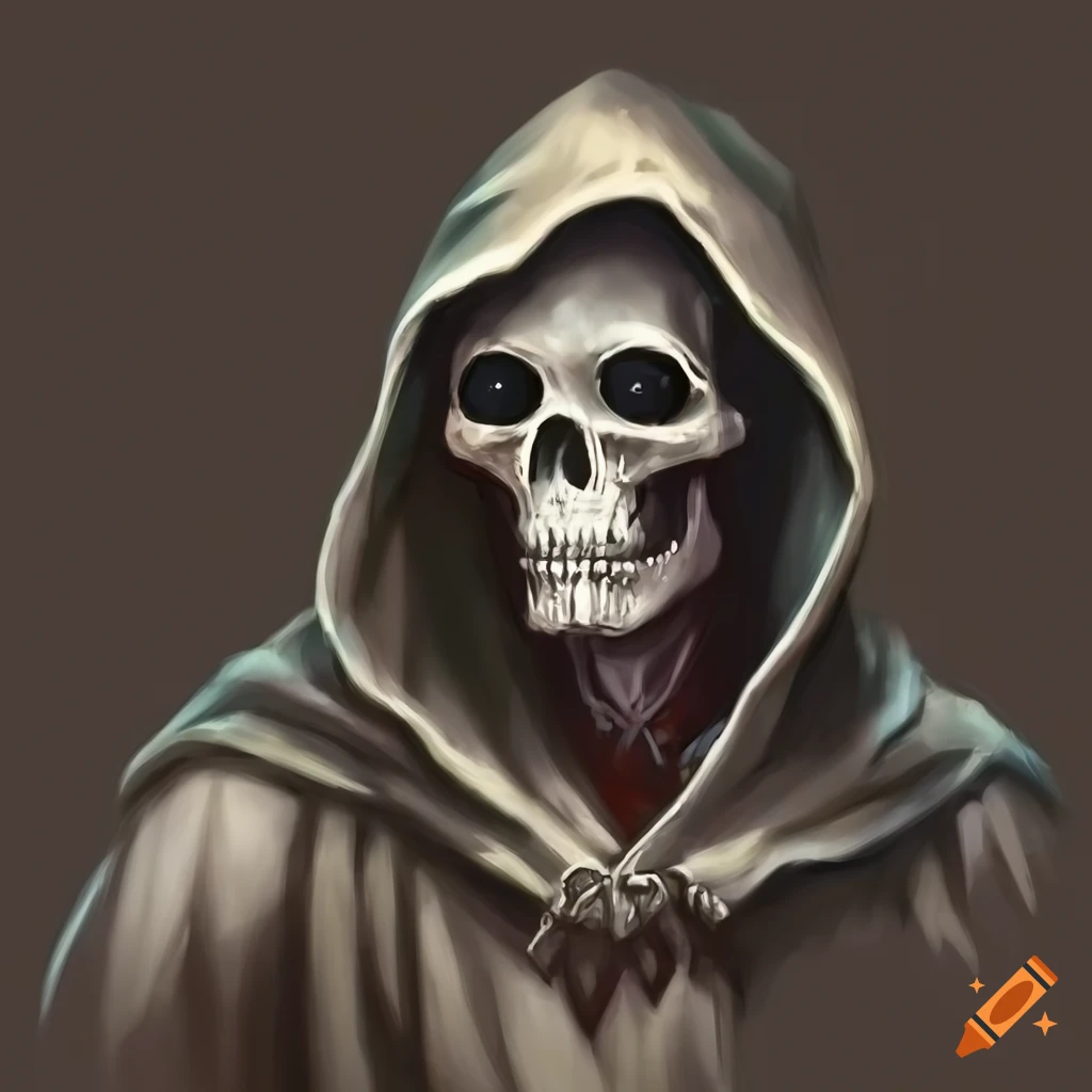 Skeleton wizard with hood in Dungeons & Dragons style on Craiyon