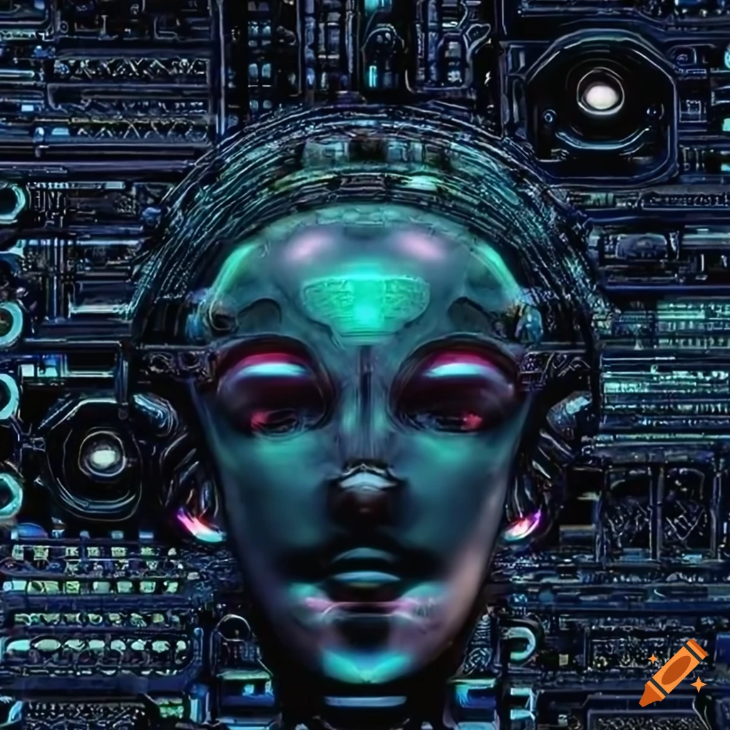 Surrealist aliens inside giger spaceship with futuristic devices and ai ...