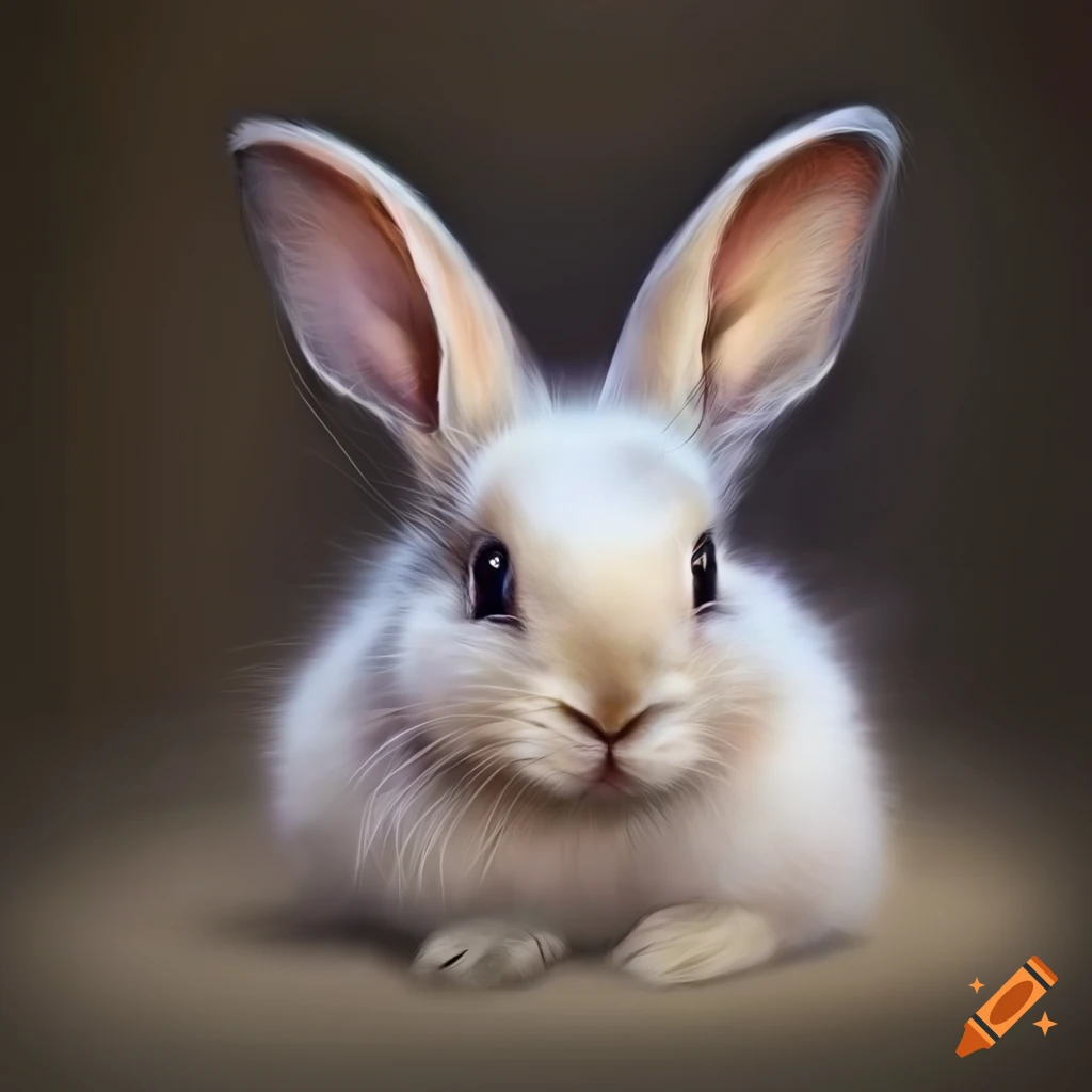 Detailed digital art portrait of a cute baby bunny rabbit with white ...