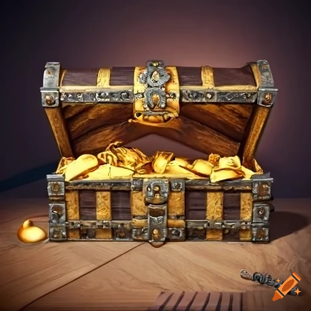Ornate pirate treasure chests filled with golden wheels of cheese on ...