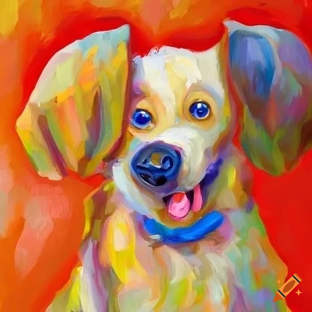Funny cartoonish dog with floppy ears in monet style oil painting by ...