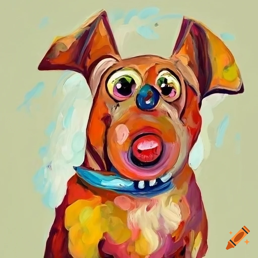 Funny cartoonish dog with floppy ears in monet style oil painting by ...