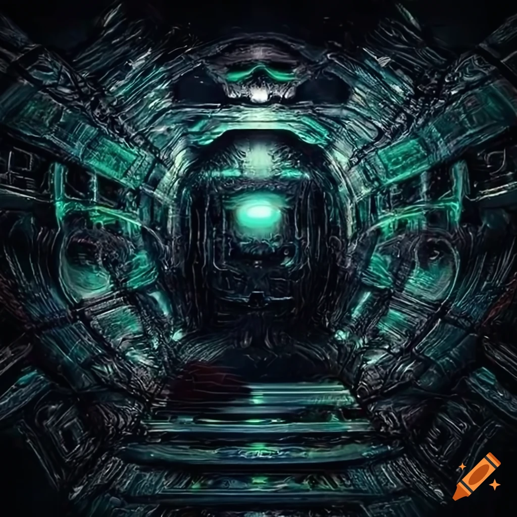 Surrealist aliens visiting inside giger spaceship with futuristic ai ...