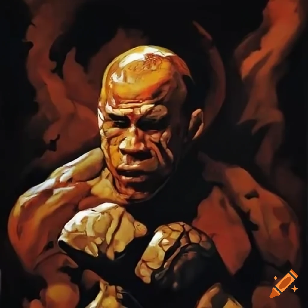 Dynamic MMA fighter wielding an axe in the octagon on Craiyon