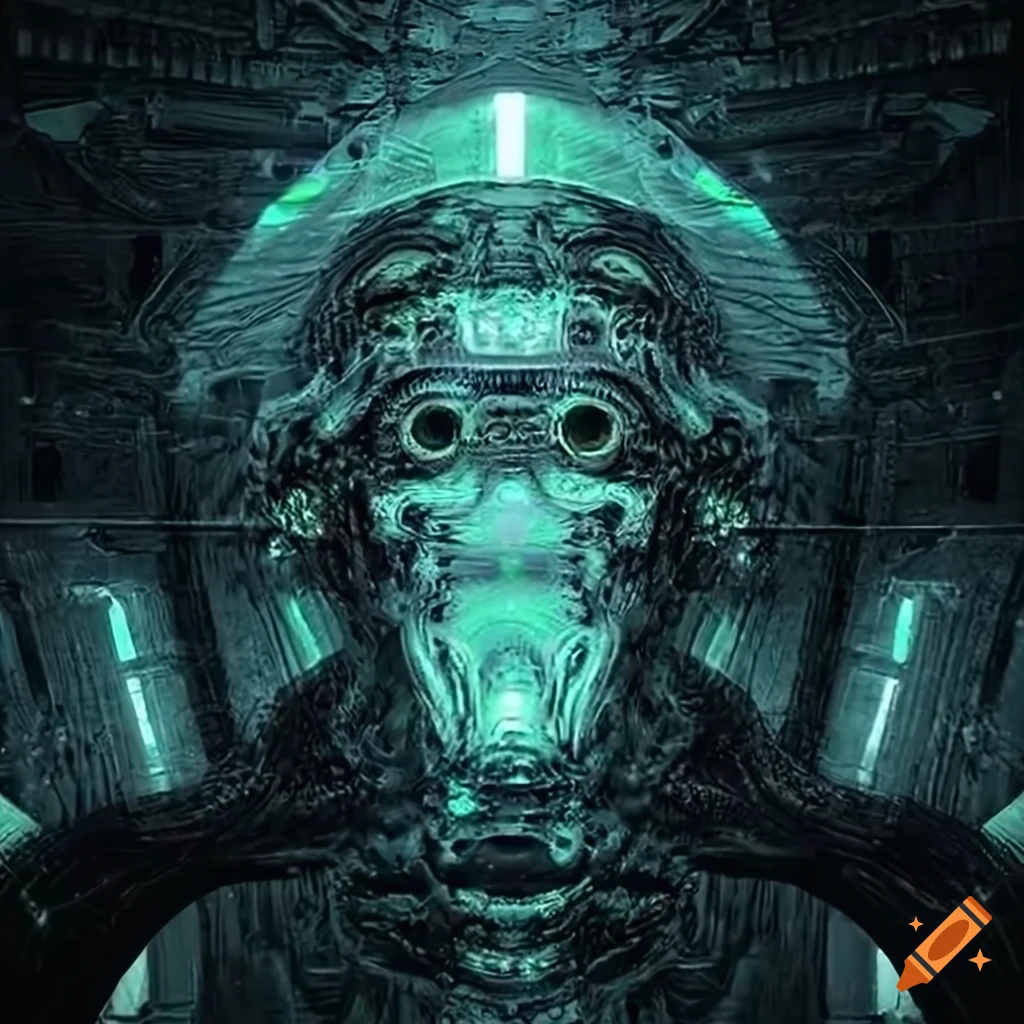 Surrealist aliens inside a giger spaceship with futuristic ai ...