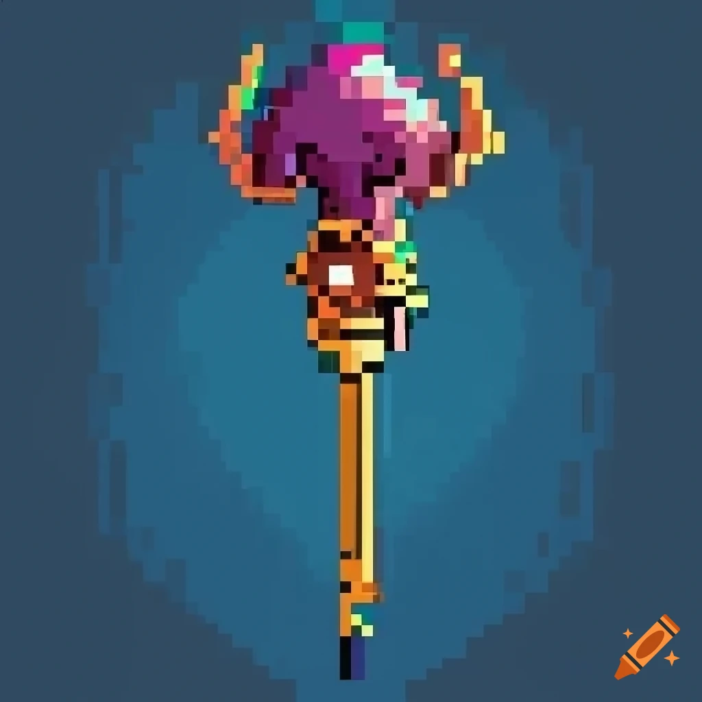 Large mage scepter in 2D pixel art style on Craiyon