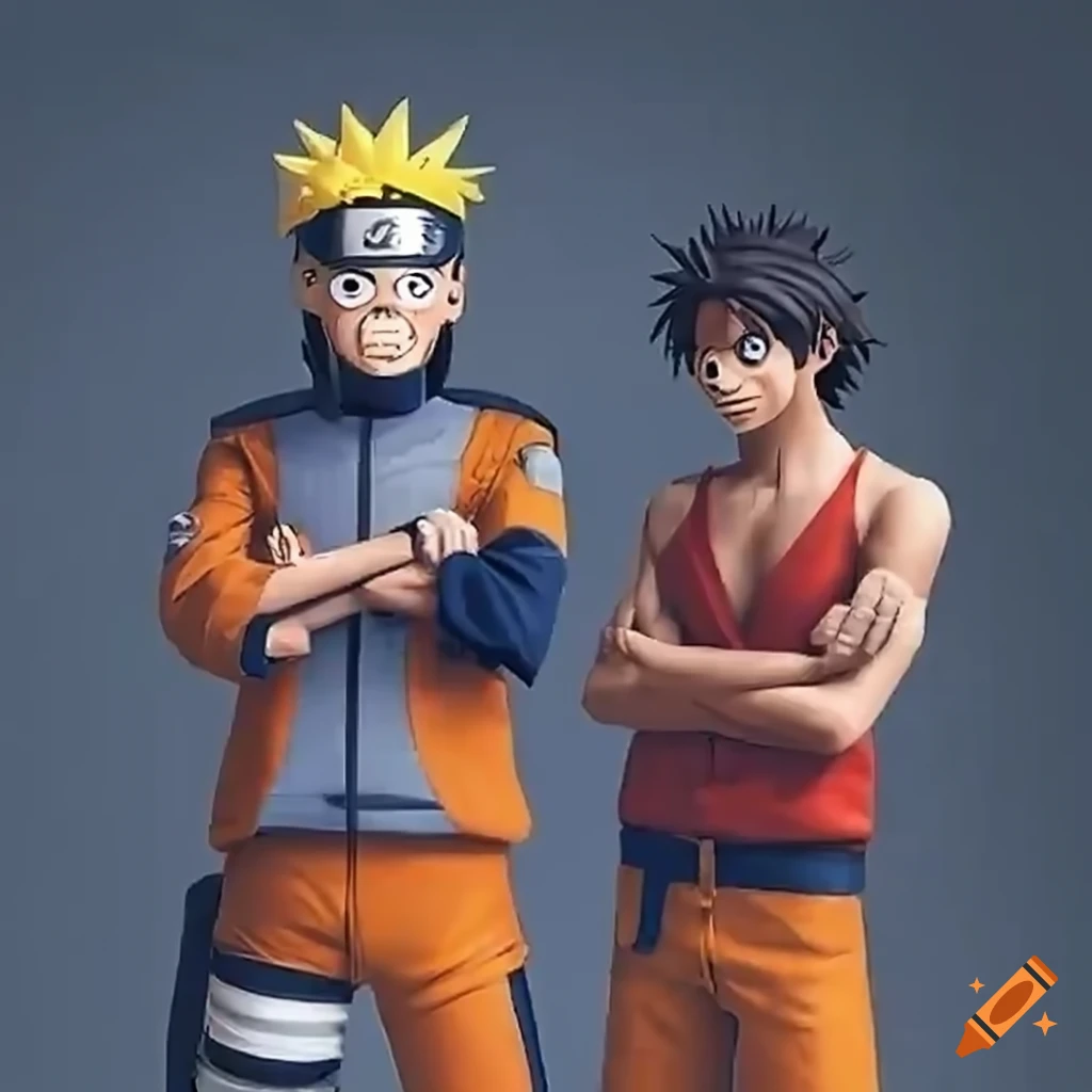 Naruto Uzumaki and Monkey D. Luffy standing together on Craiyon