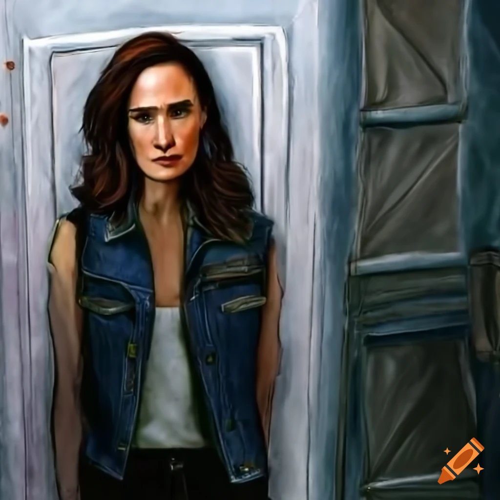 Actress Jennifer Connelly look-alike in outlaw biker style outfit on ...