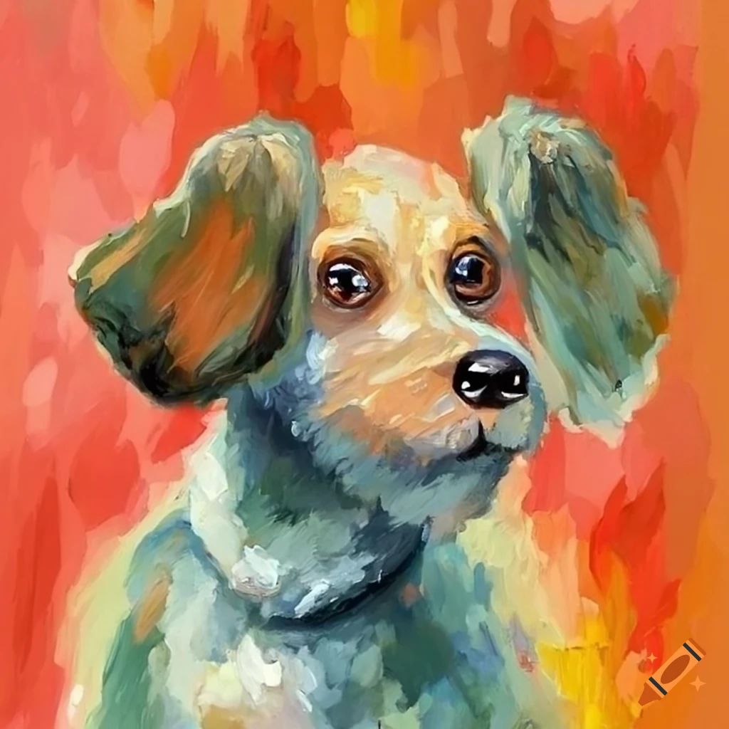 Funny cartoonish dog with floppy ears in monet style oil painting by ...
