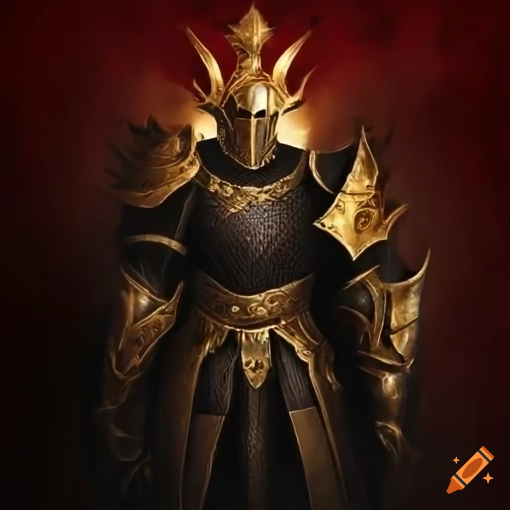 Majestic and powerful knight in black and gold armor from a fantasy ...