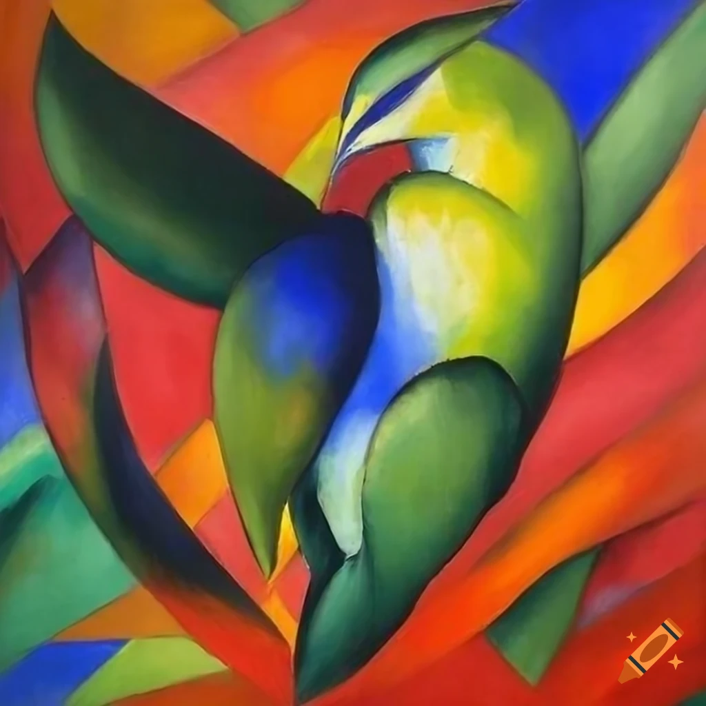 Abstract painting inspired by Franz Marc featuring two captivating ...