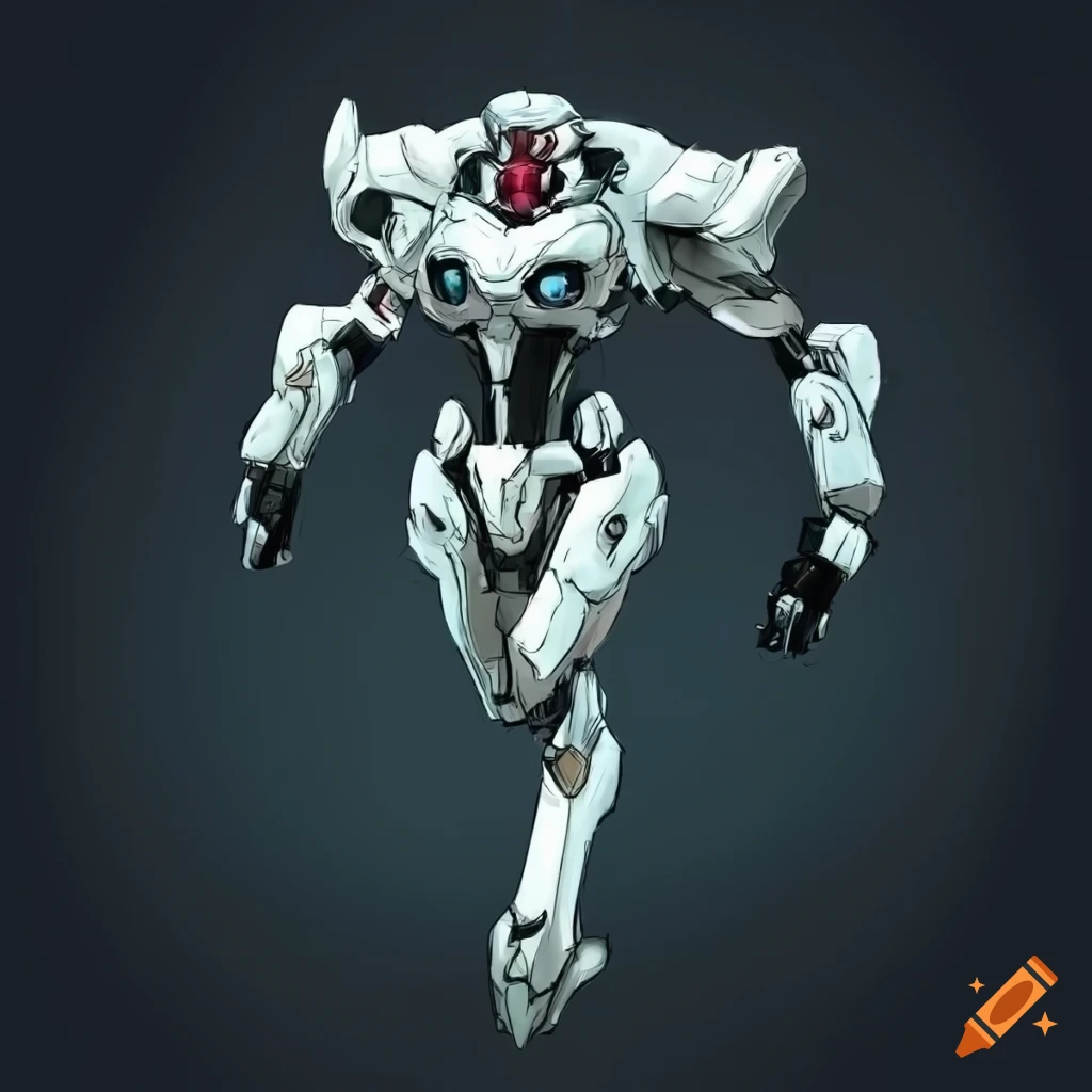 White humanoid mech in anime art style inspired by gundam, space ...