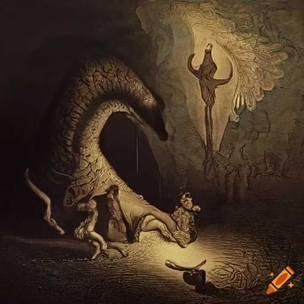 Elongated abstract mythical creature inspired by gustave dore on Craiyon