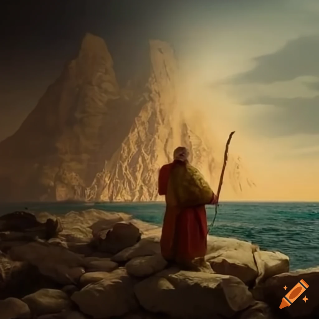 Moses leading israelites through the parted red sea on Craiyon