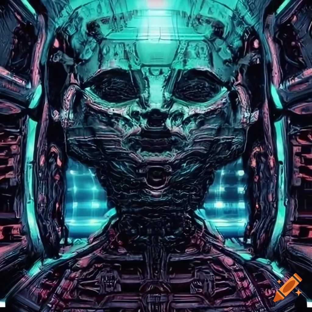 Surrealist aliens inside a giger spaceship with futuristic ai ...