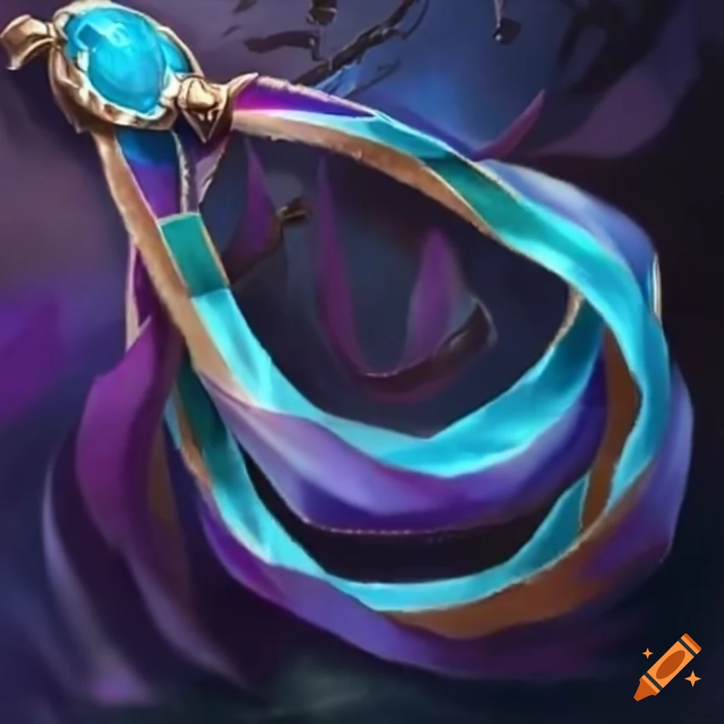 Mythic magic lanyard ribbon in digital painting, close view on Craiyon
