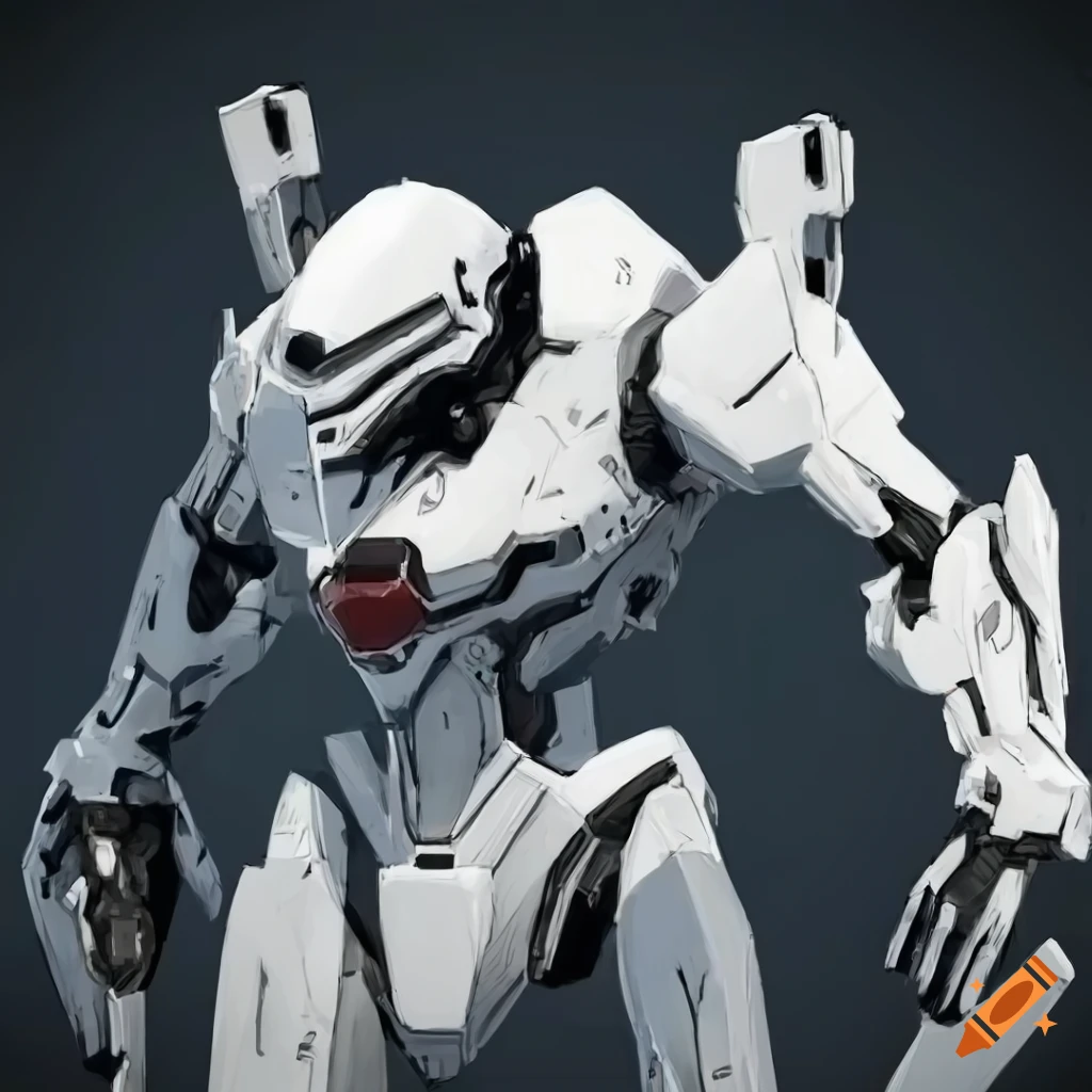 White humanoid mech in detailed anime art style inspired by various ...