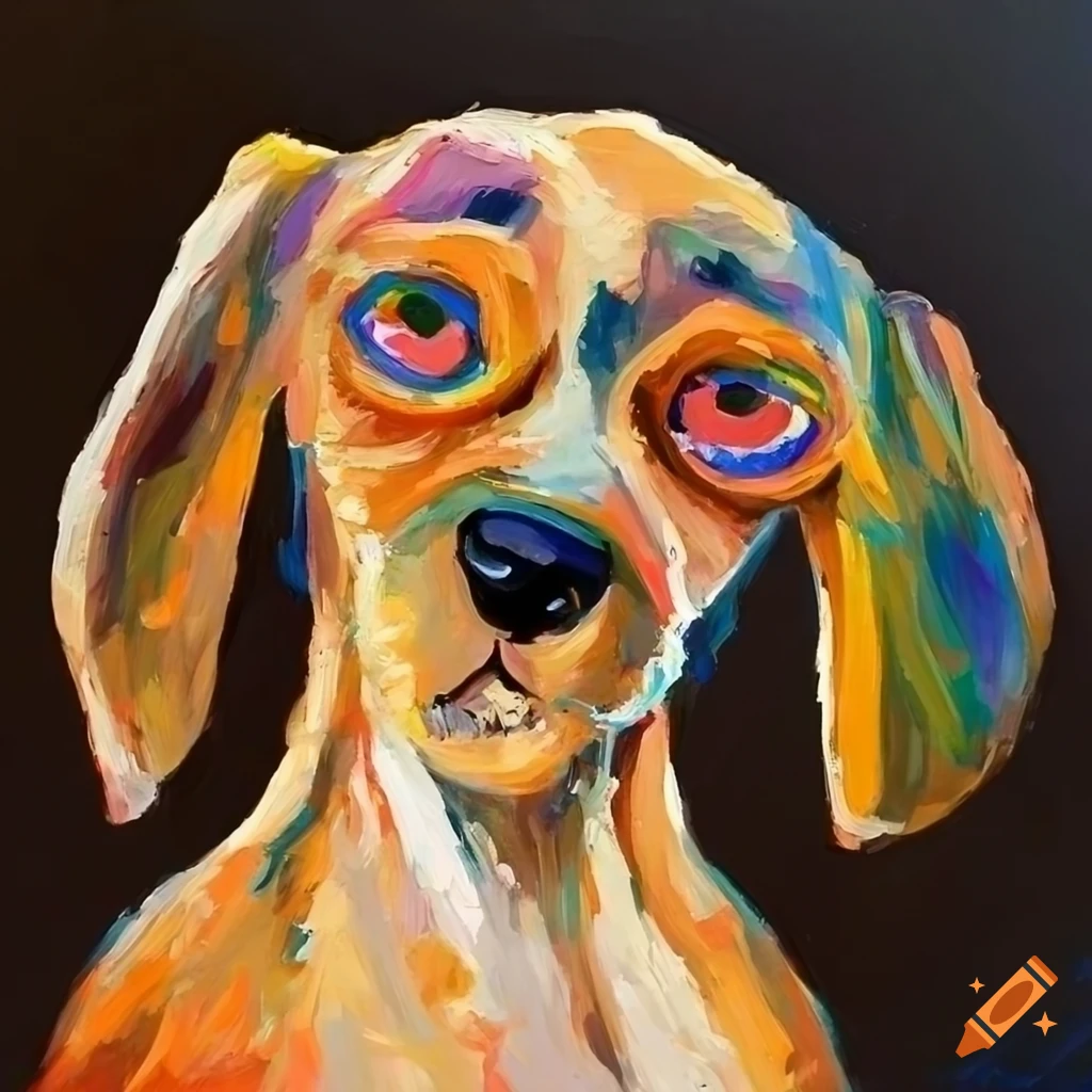 Funny cartoonish dog with floppy ears in monet style oil painting by ...