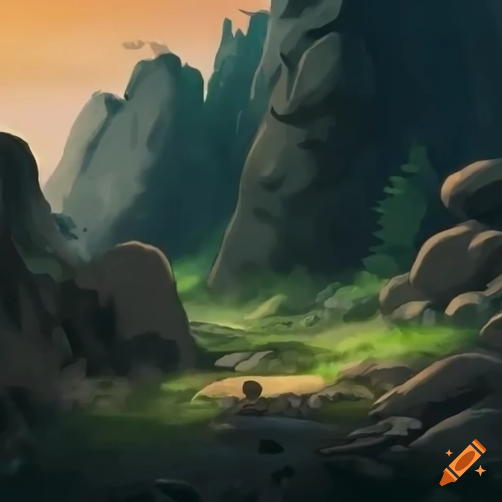 Studio ghibli inspired anime dirt and rock landscape on Craiyon