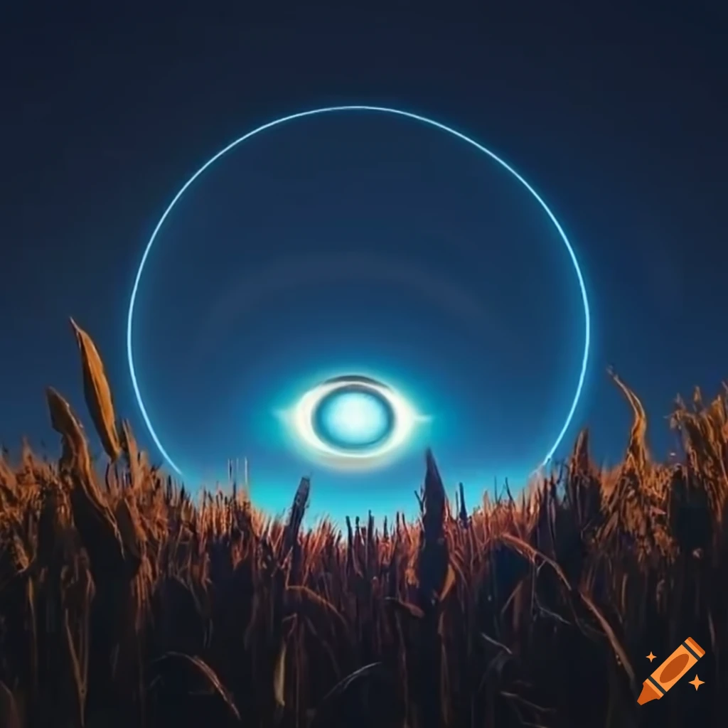 Sleek spaceship flying over corn fields at night on Craiyon