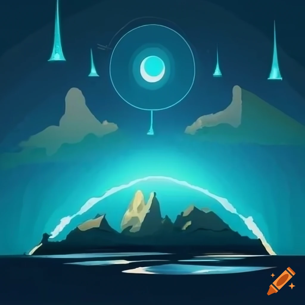 Alien landscape with technological structures emerging from gorges on ...