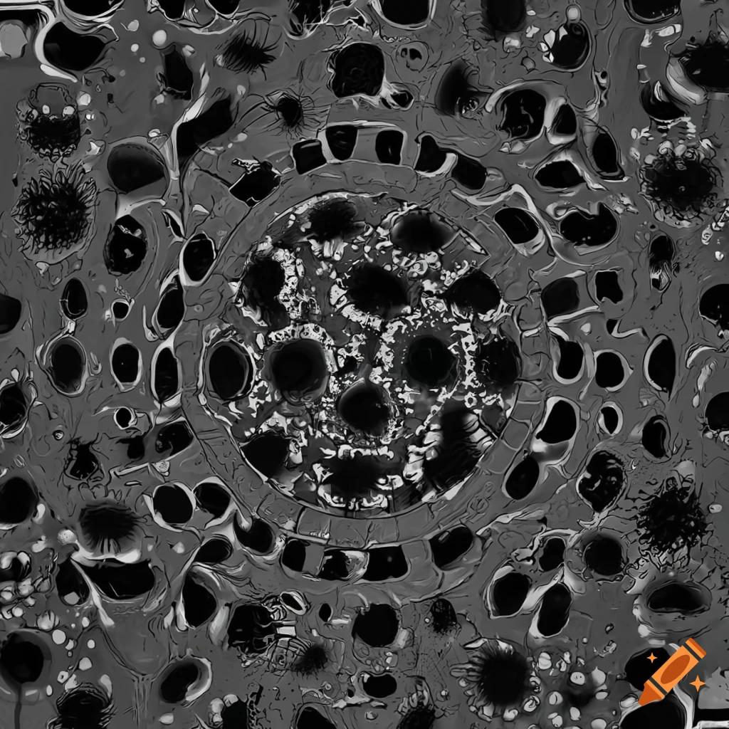 Sci-fi art depicting germs and viruses fighting in black and white on ...