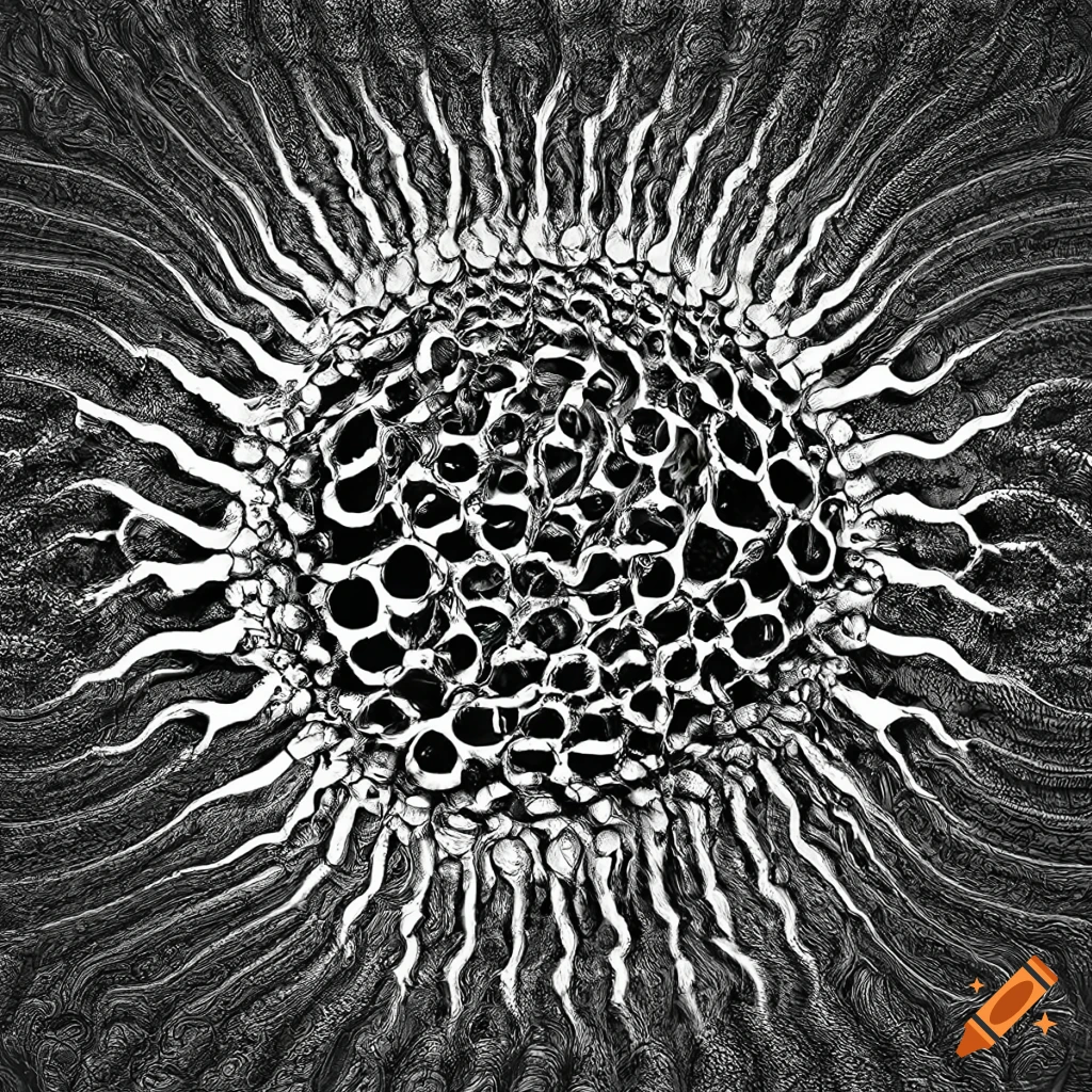Sci-fi art depicting germs and viruses fighting in black and white on ...