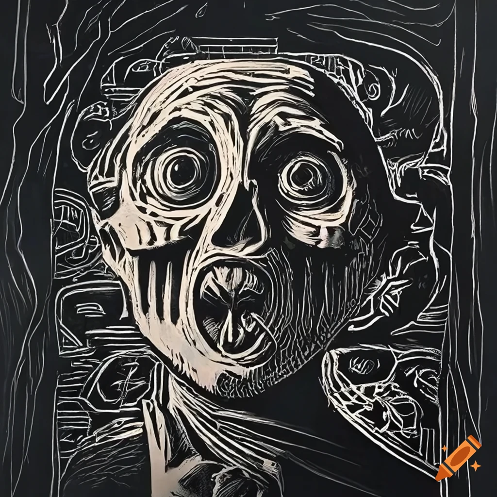 Men surrounded by strange objects in a surreal factory on Craiyon