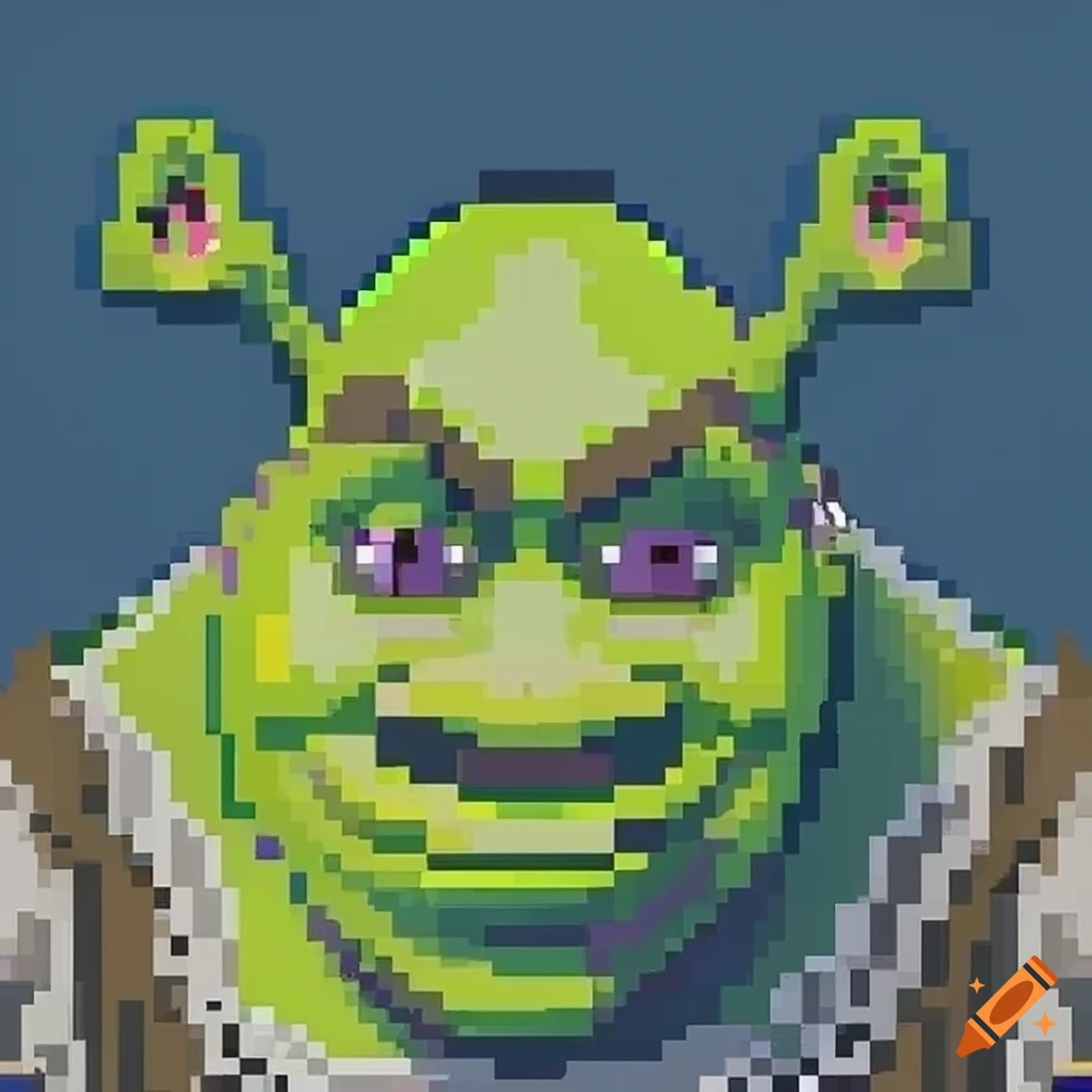 Pixel art depiction of Shrek in 16-bit style on Craiyon