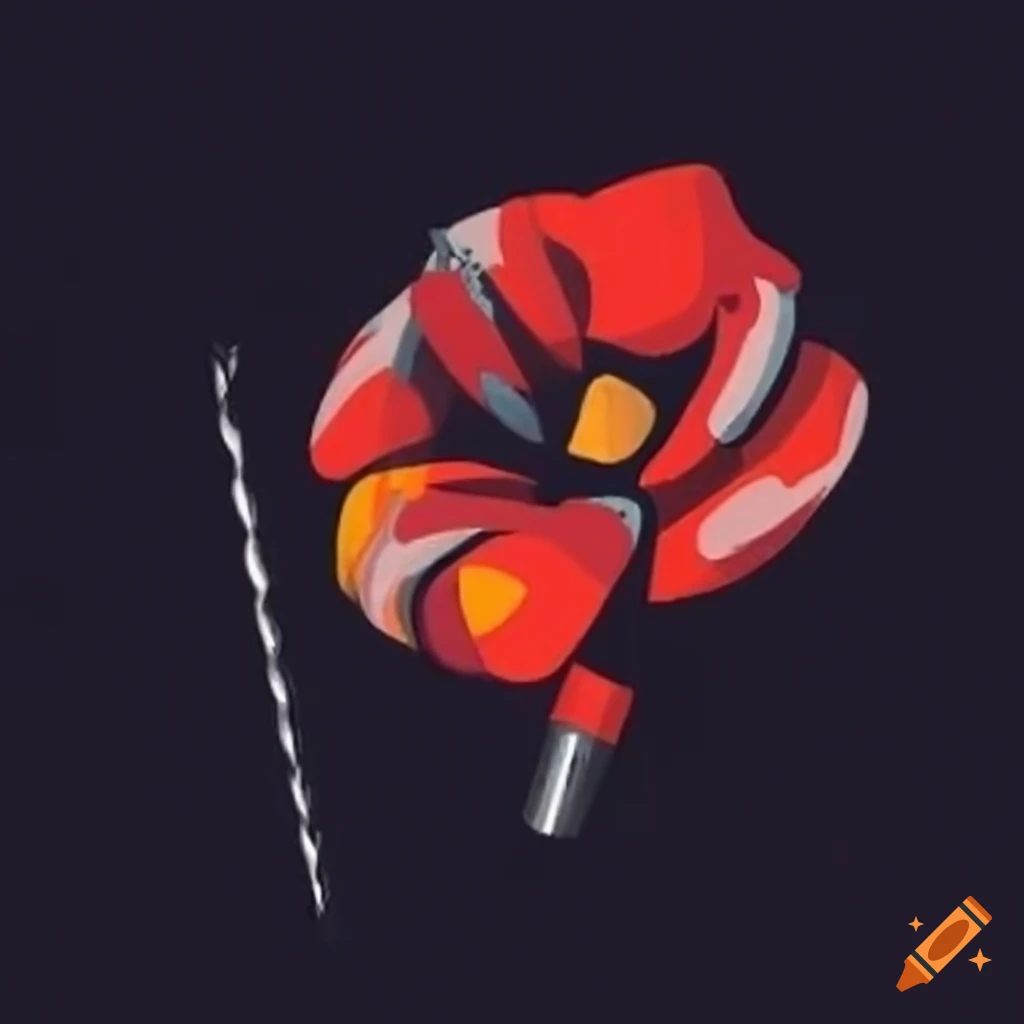 Cartoony drill bit with red flower and green leaves on Craiyon