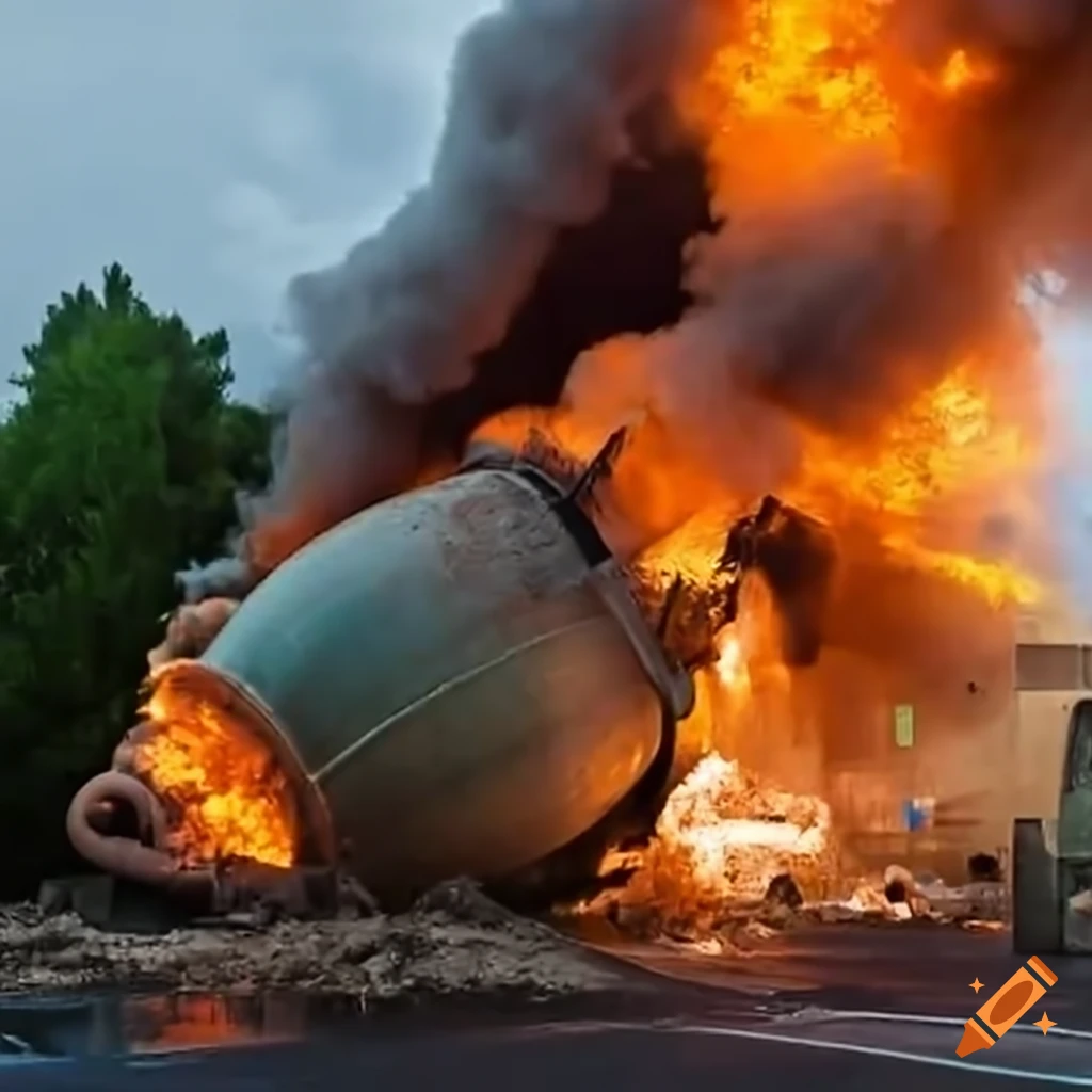 Exploding cement mixer truck with "FARA BETON" inscription on Craiyon