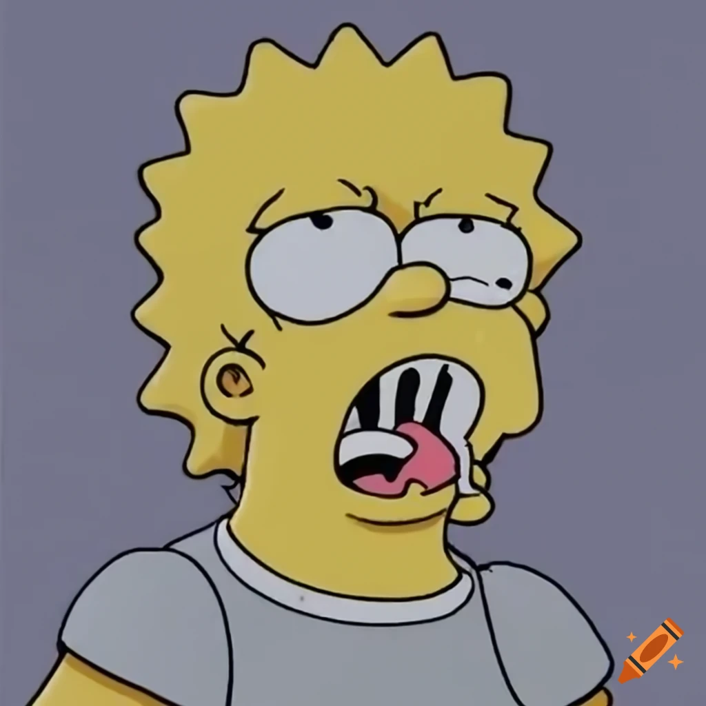 Lisa Simpson in gray t-shirt yawning with closed eyes on Craiyon
