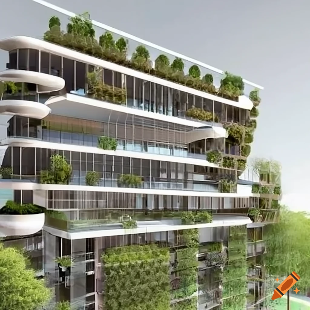 Architectural visualization of modern residential building and sports center in urban ...