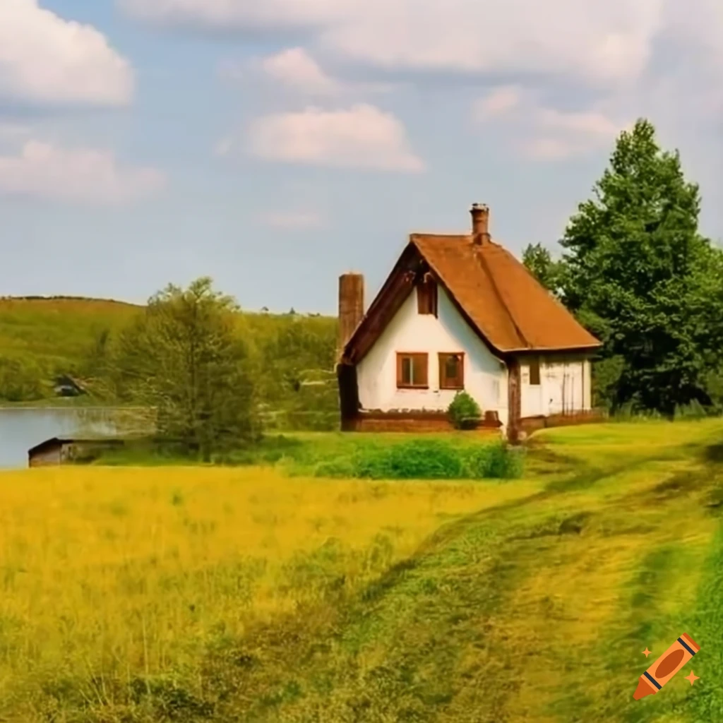 Group of houses in the Eastern European countryside during summer with ...