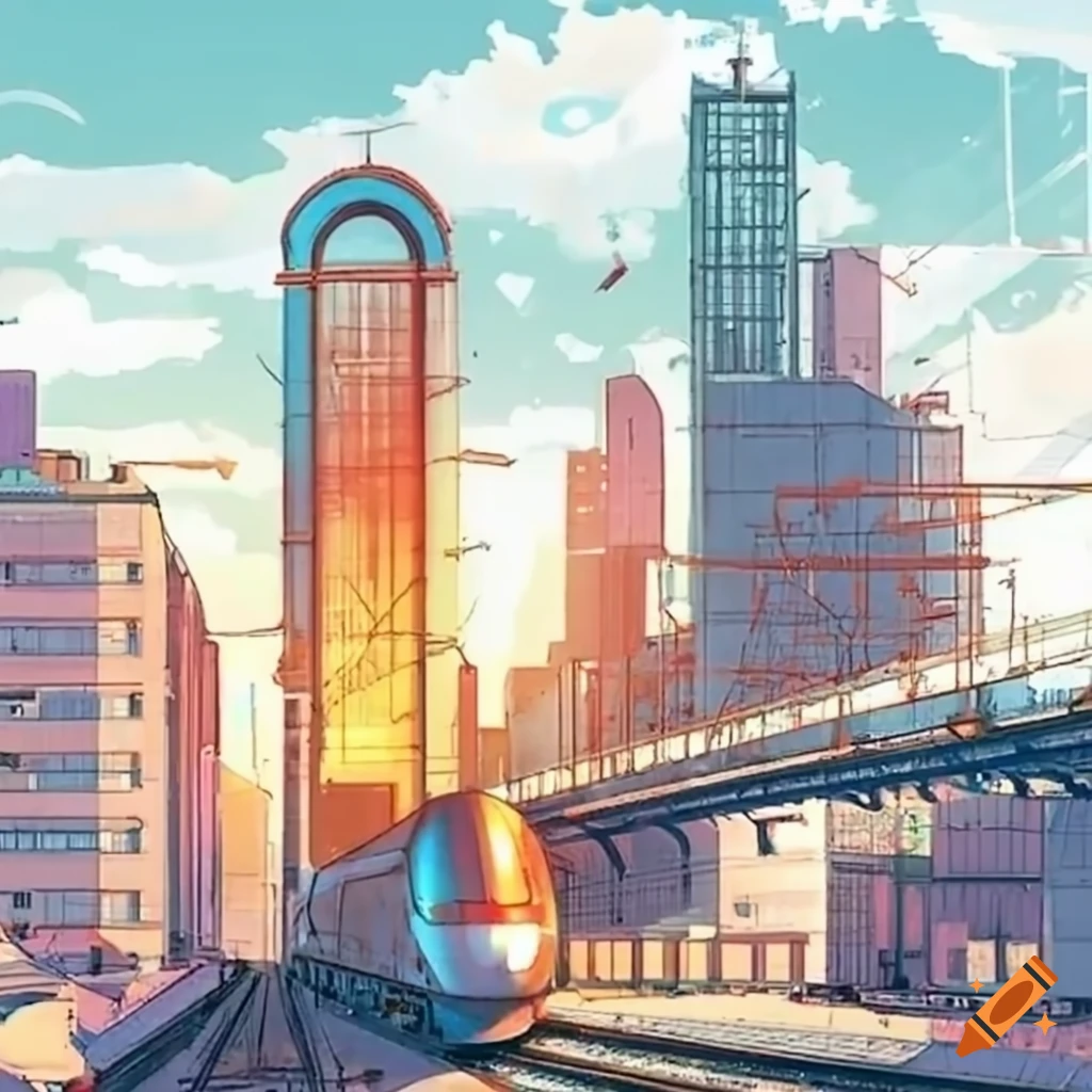 Illustration of innovation, infrastructure, and industry with trains ...