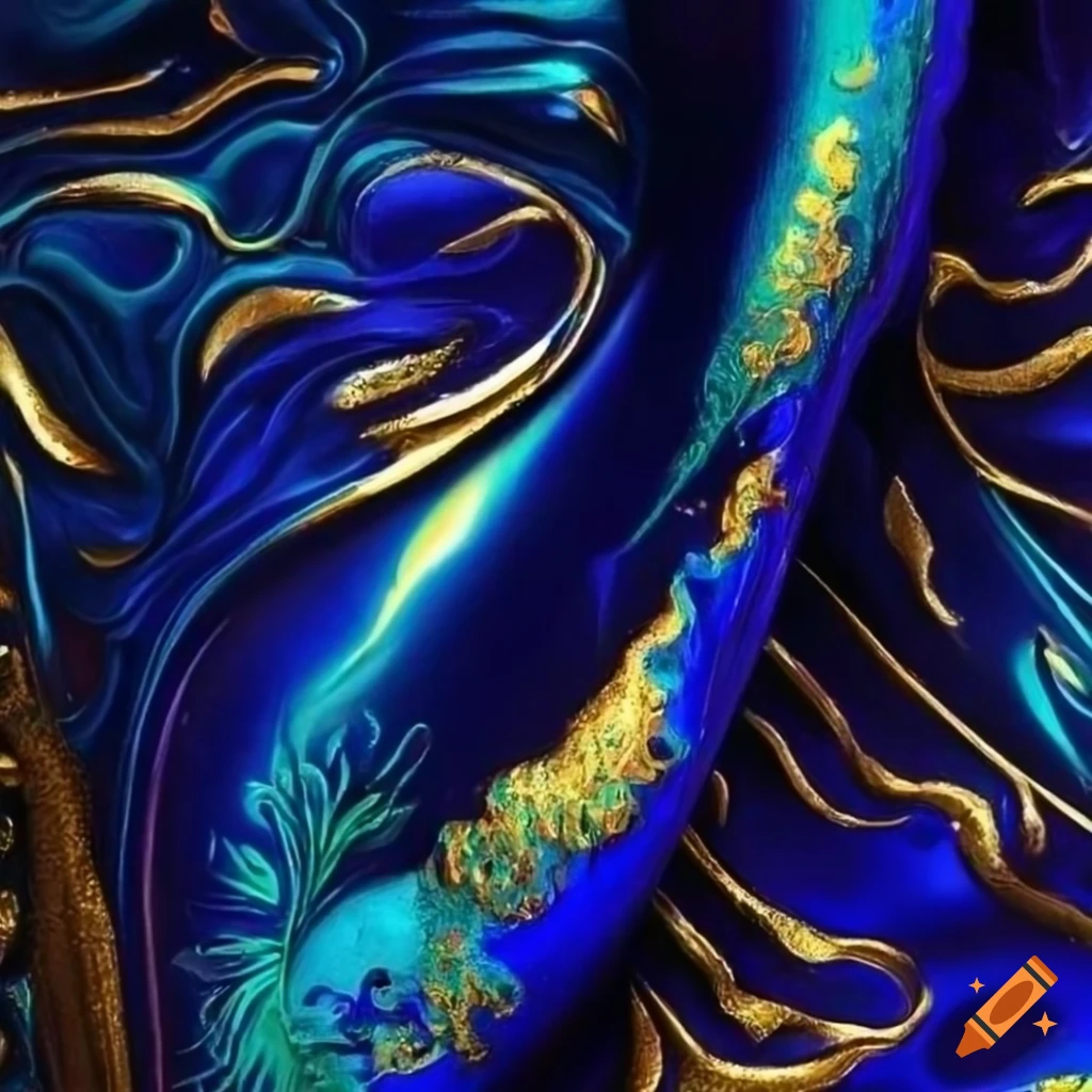 Dark blue metallic peacock with gold elements and touches of purple in ...