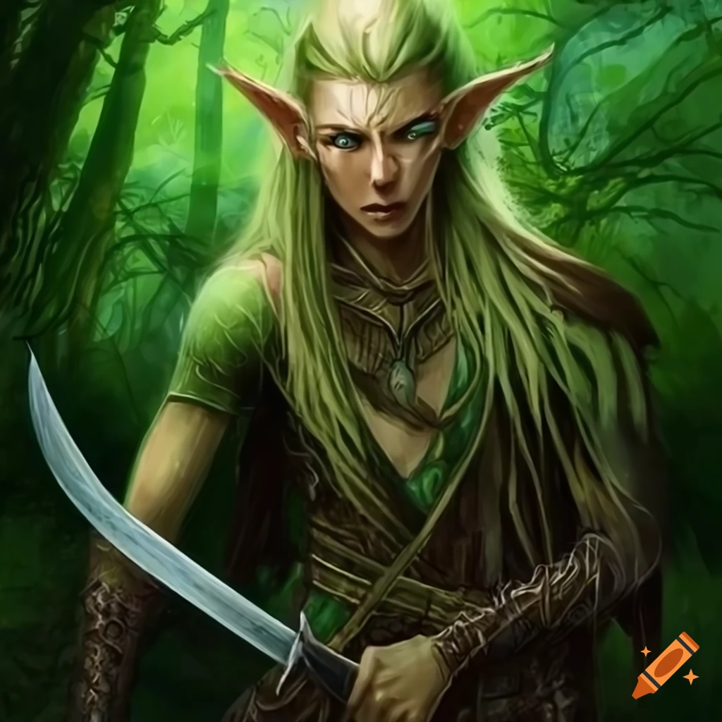 Handsome sword and sorcery elf of the green forest on Craiyon