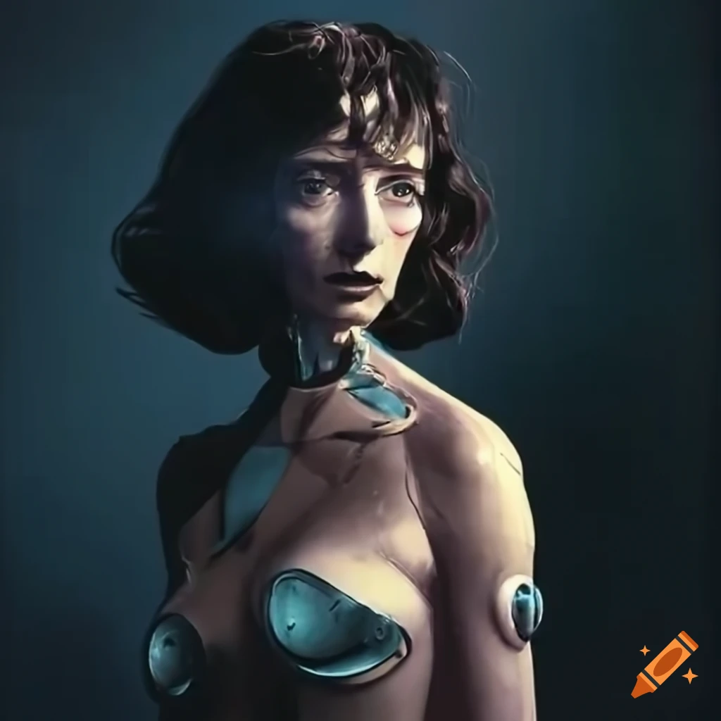 Marcel Duchamp transforming into a cyborg in a retrofuturistic style on Craiyon