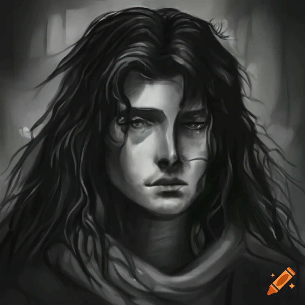 Kvothe from The Name of the Wind with a broken lute in a dimly lit room on Craiyon