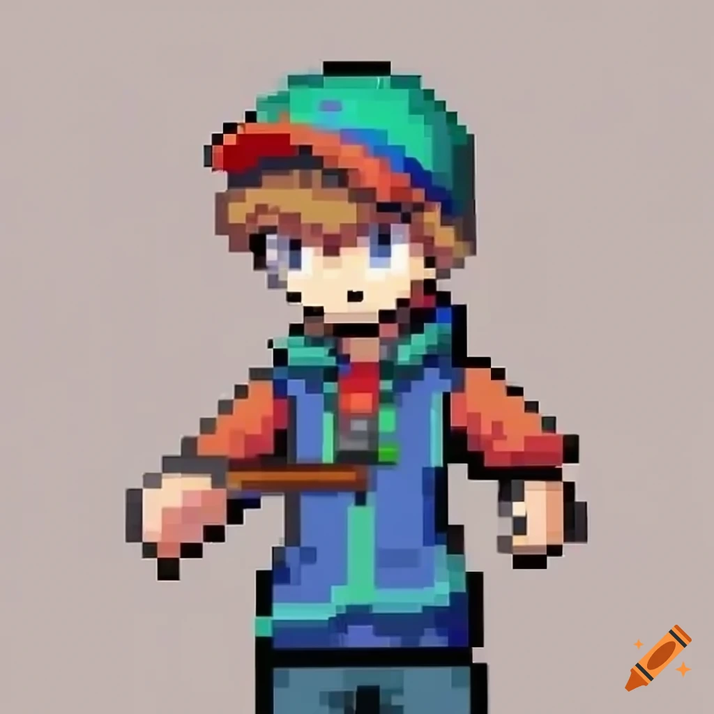 Serious Pokémon trainer in 8-bit pixel art on Craiyon