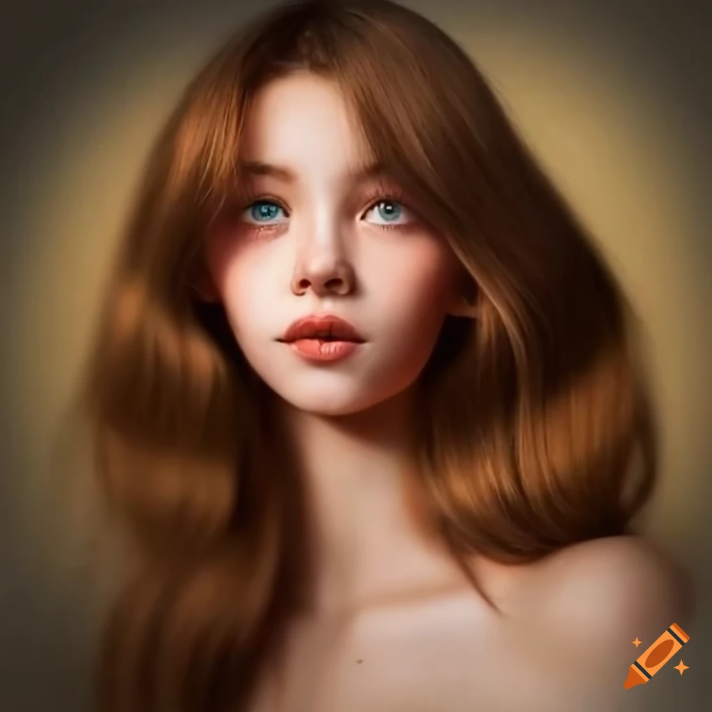 Portrait of a brown-haired plump female with yellow-white skin on Craiyon