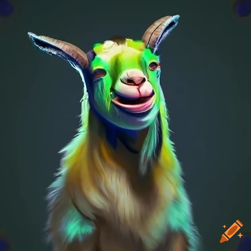 Funny and goofy goat in black and lime green tones on Craiyon