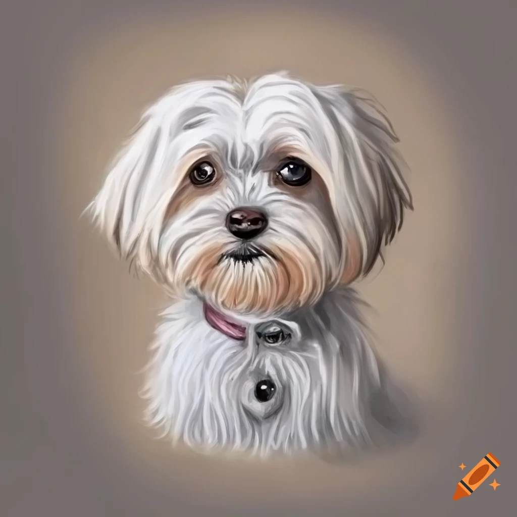 Detailed pencil drawing of a smiling white coton de tulear dog on Craiyon