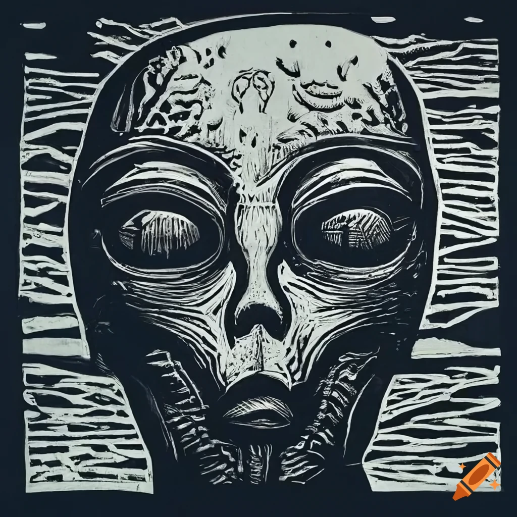 Men surrounded by strange objects in a surreal alien setting depicted ...