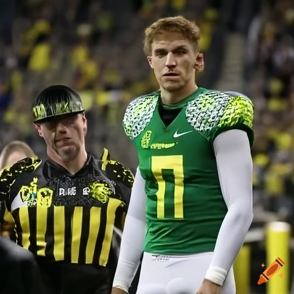 Quarterback Matt Cassel in Oregon football uniform on media day on Craiyon